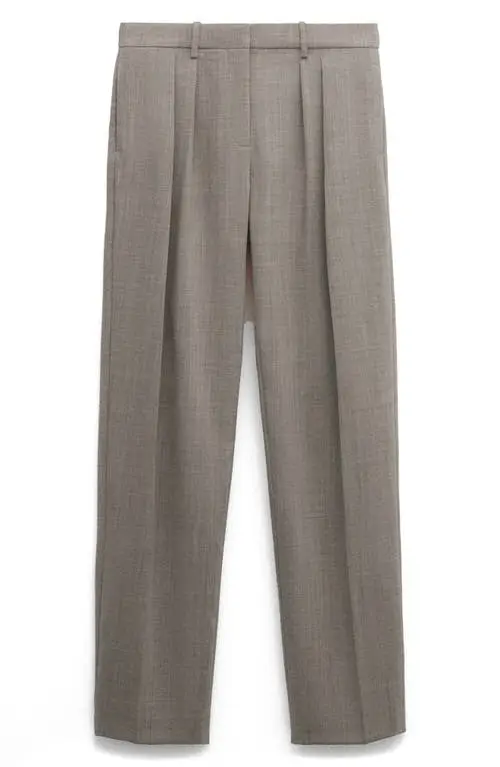 Mango Pleated Wool Wide Leg Pants - Grey