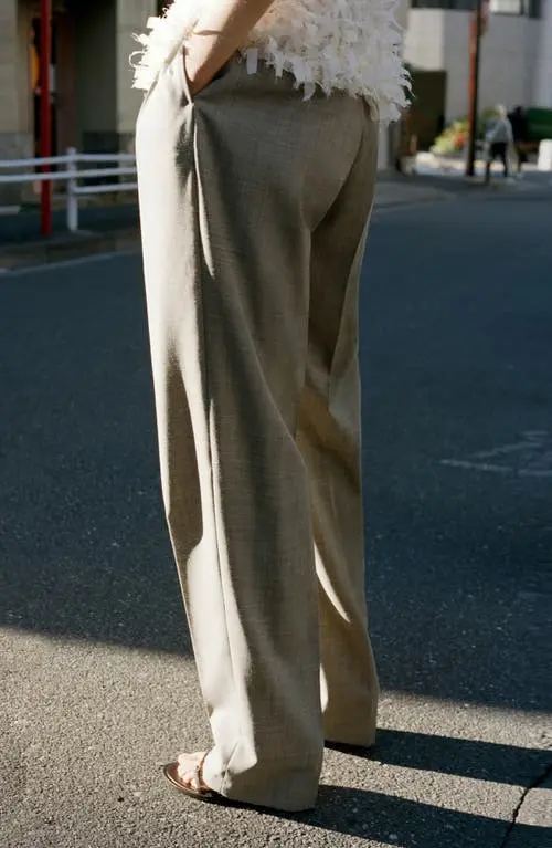 Mango Pleated Wool Wide Leg Pants - Grey
