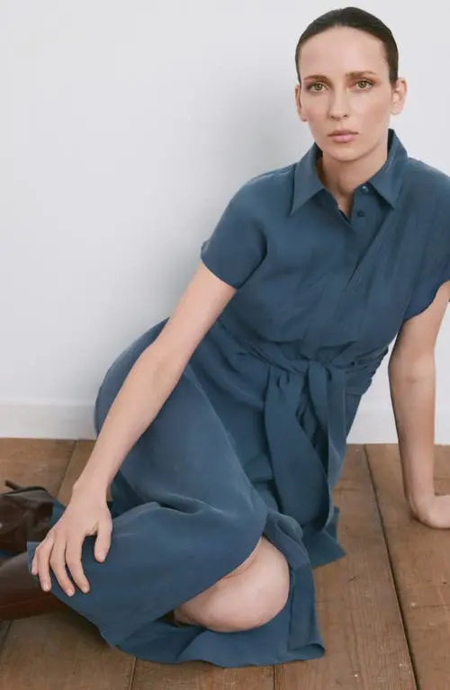 Mango Belted Shirtdress - Blue