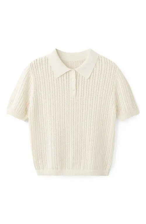 Mango Open Stitch Cotton Polo Sweater - Ecru
