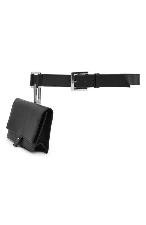 Mango Leather Belt With Detachable Pouch - Black