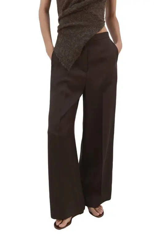 Mango High Waist Wide Leg Trousers - Chocolate