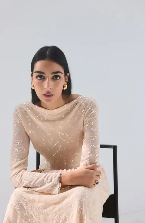Mango Long Sleeve Sequin Dress