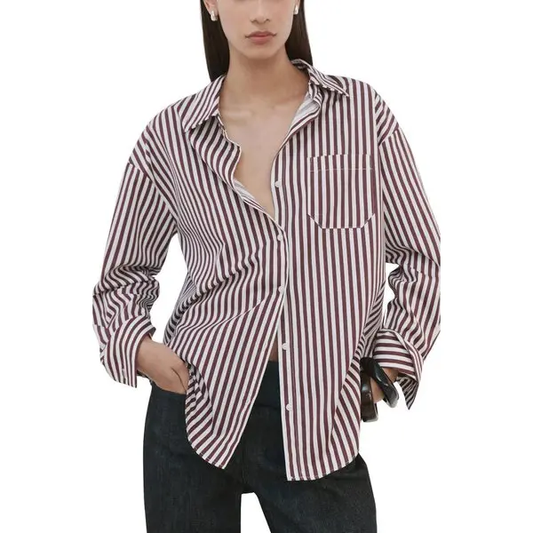 Mango Stripe Cotton Blend Shirt - Ecru
