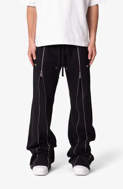 Mnml Rivet Zipper Flare Leg Sweatpants - Black