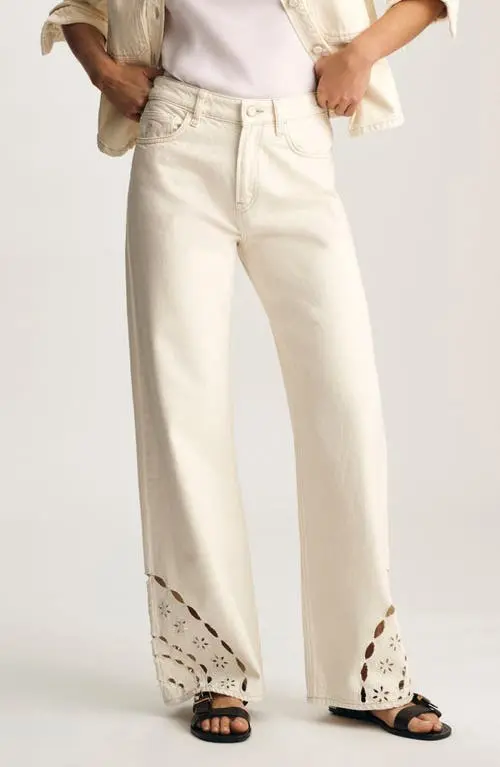 MAVI Malibu Eyelet Embroidered Wide Leg Jeans - Cream Denim