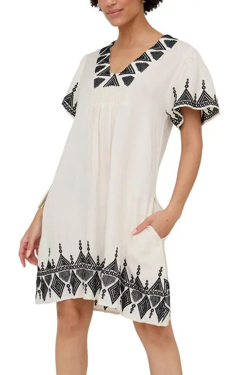 RAFFYA Liberty Embroidered Mini Dress - Cream