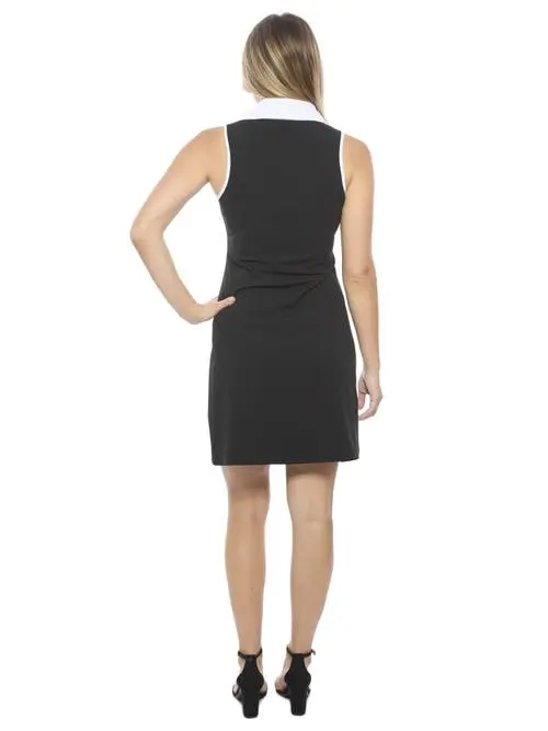 24SEVEN COMFORT APPAREL Sleeveless Flared A-line Mini Dress With Collar