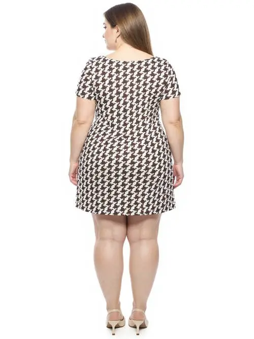 24SEVEN COMFORT APPAREL Geometric Mini Shift Dress - Brown Multi