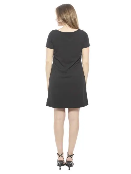 24SEVEN COMFORT APPAREL Short Sleeve Mini Shift Dress Round Neck - Black