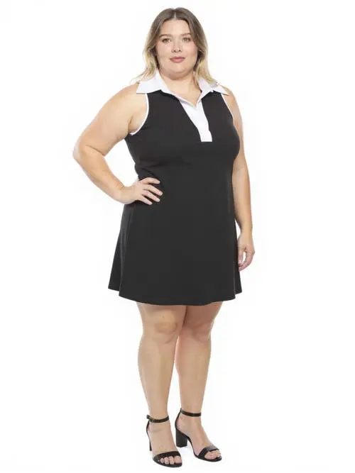 24SEVEN COMFORT APPAREL Sleeveless Collared A-line Mini Dress