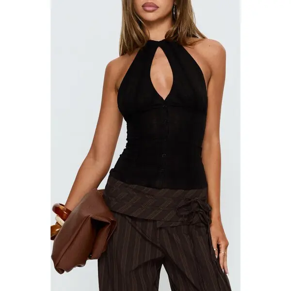 Princess Polly Keyhole Halter Top - Black