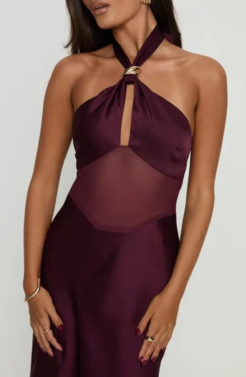 Princess Polly Sheer Panel Satin Halter Gown