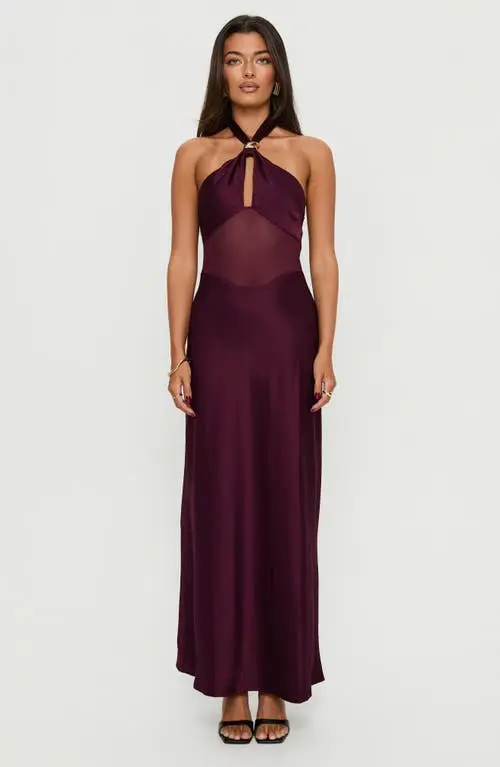 Princess Polly Sheer Panel Satin Halter Gown