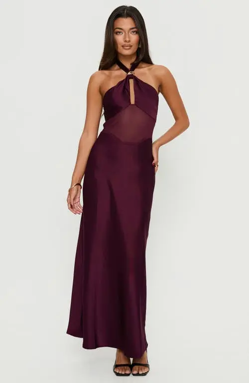 Princess Polly Sheer Panel Satin Halter Gown