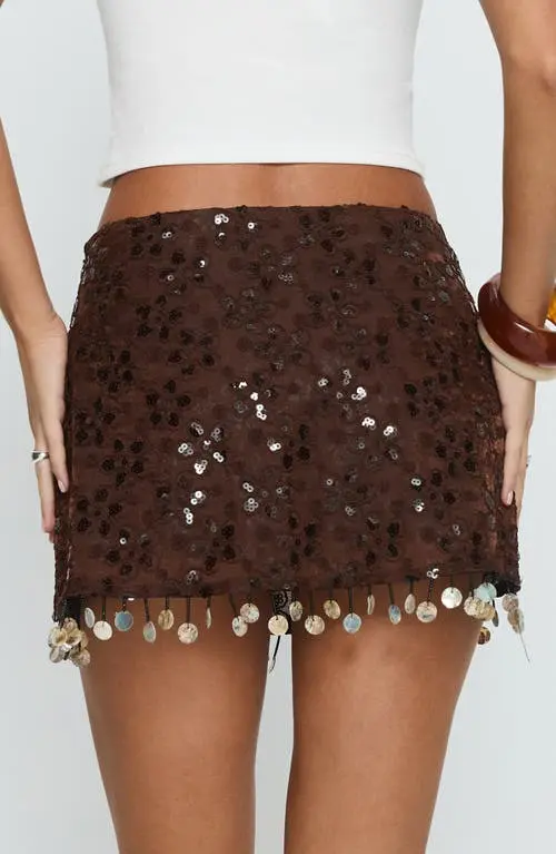 Princess Polly Sequin Beaded Mini Skort - Brown