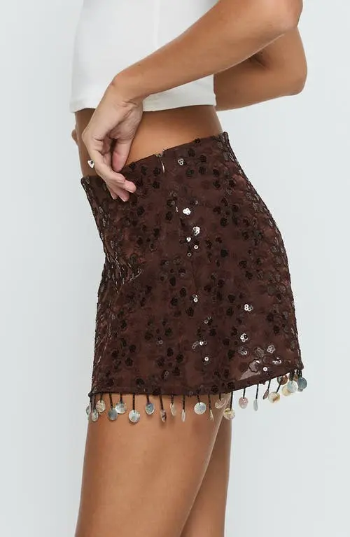 Princess Polly Sequin Beaded Mini Skort - Brown