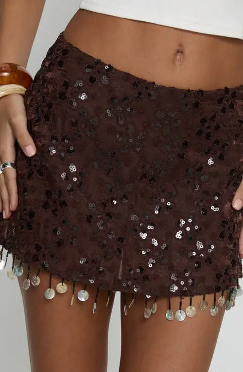 Princess Polly Sequin Beaded Mini Skort - Brown