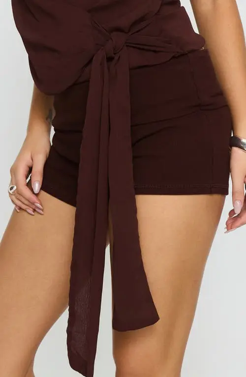 Princess Polly Baseline Foldover Rib Stretch Cotton Shorts - Chocolate