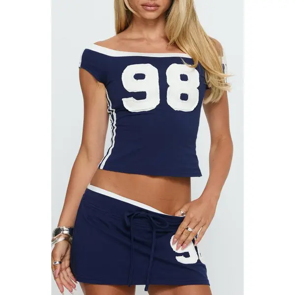 Princess Polly Off-the-shoulder Top - Navy