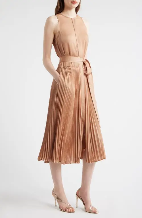 Kobi Halperin Crinkle Pleated Midi Dress - Chai