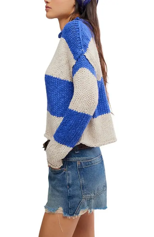 Free People Striped Cotton Blend Sweater - Blue