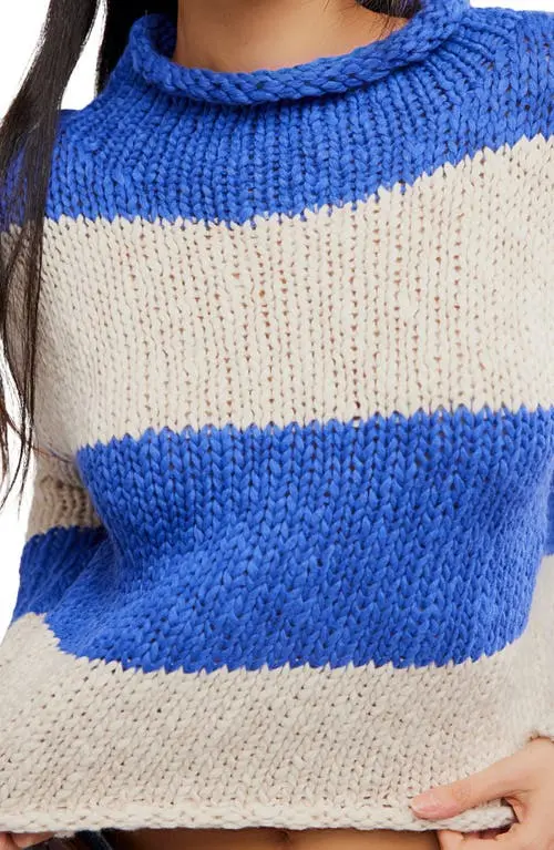 Free People Striped Cotton Blend Sweater - Blue