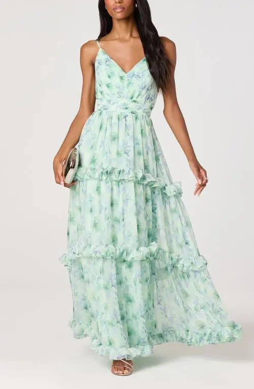 Astr The Label Ayanna Floral Ruffle Trim Maxi Dress - Green Floral