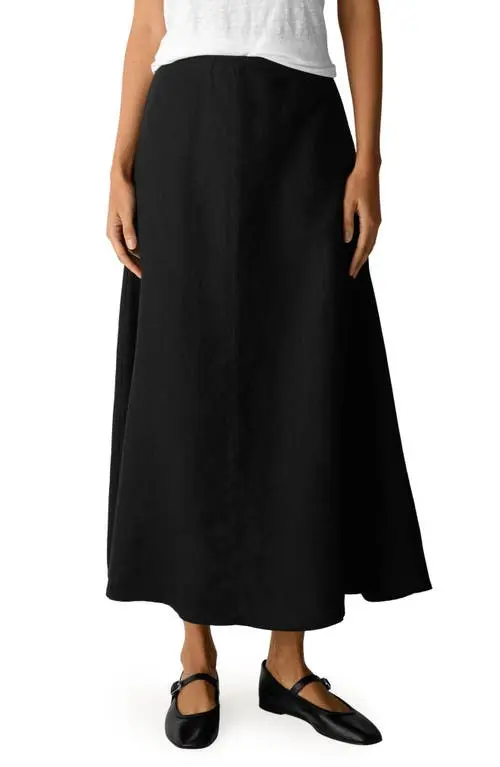 Eileen Fisher A-line Organic Linen Midi Skirt - Black