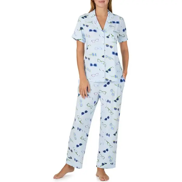 Kate Spade New York Print Crop Pajamas - Blue Grid