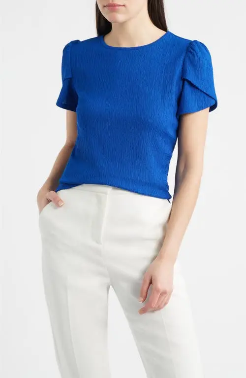 Anne Klein Tulip Sleeve Pebble Knit Top - Santorini Blue
