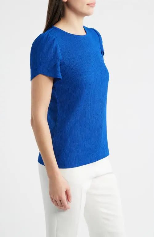 Anne Klein Tulip Sleeve Pebble Knit Top - Santorini Blue