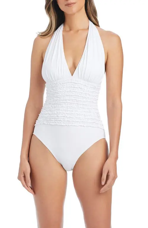 ROD BEATTIE Ruffle Halter One-piece Swimsuit - White