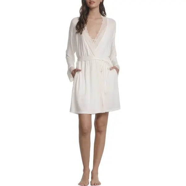 Eberjey Lara Lace Trim Robe - Ivory