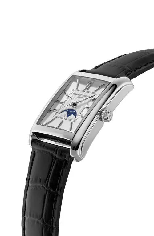 FREDERIQUE CONSTANT Classics Carrée Moonphase Automatic Tank Strap Watch - White