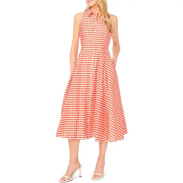 Ted Baker London Demeter Sleeveless Gingham Midi Dress - Fire Orange