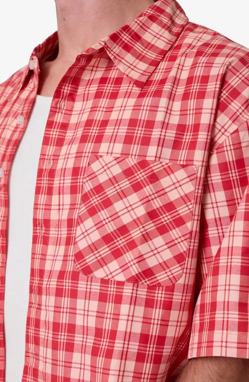 Mnml Plaid Crop Short Sleeve Cotton Flannel Button-up Shirt