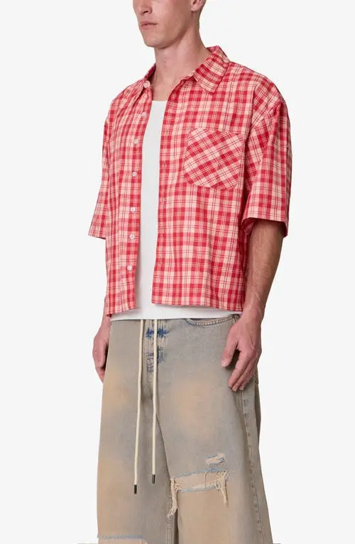 Mnml Plaid Crop Short Sleeve Cotton Flannel Button-up Shirt