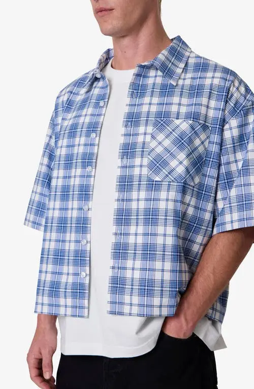 Mnml Plaid Crop Short Sleeve Cotton Flannel Button-up Shirt