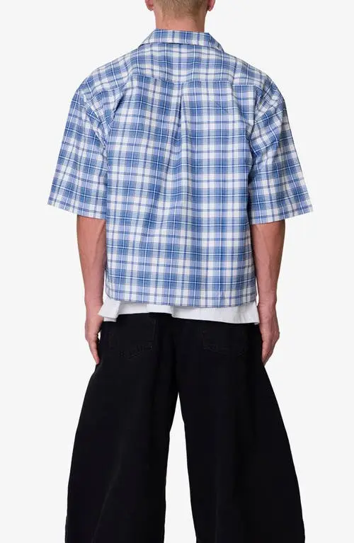 Mnml Plaid Crop Short Sleeve Cotton Flannel Button-up Shirt