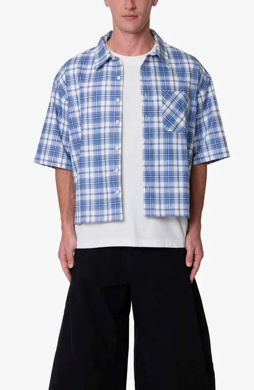 Mnml Plaid Crop Short Sleeve Cotton Flannel Button-up Shirt