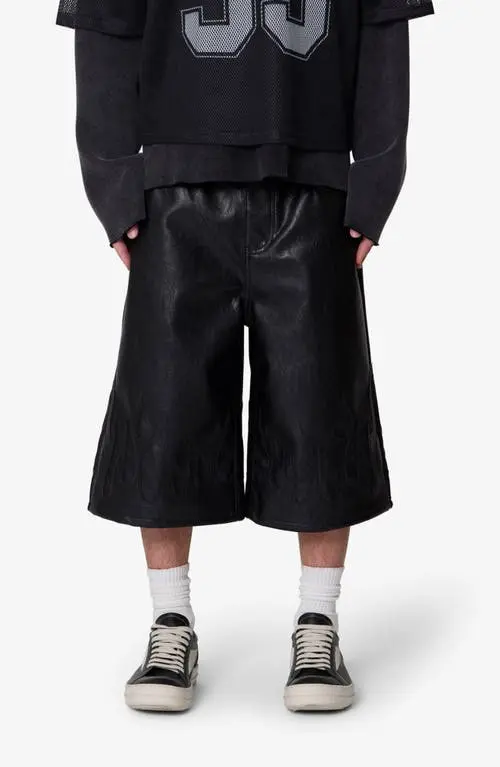 Mnml Ultra Baggy Flame Appliqué Faux Leather Shorts