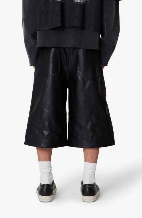 Mnml Ultra Baggy Flame Appliqué Faux Leather Shorts