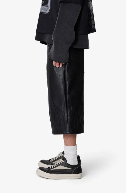 Mnml Ultra Baggy Flame Appliqué Faux Leather Shorts