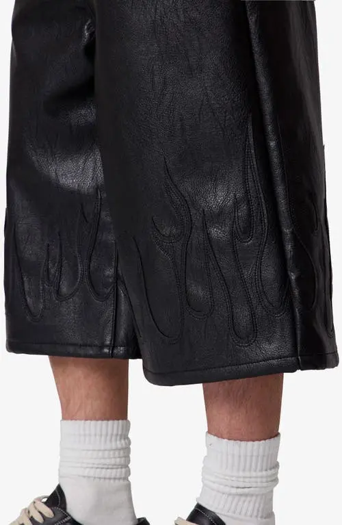 Mnml Ultra Baggy Flame Appliqué Faux Leather Shorts