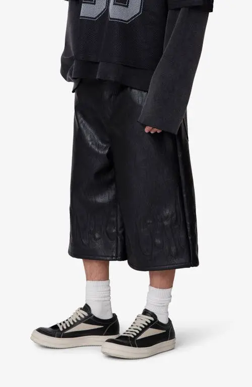 Mnml Ultra Baggy Flame Appliqué Faux Leather Shorts