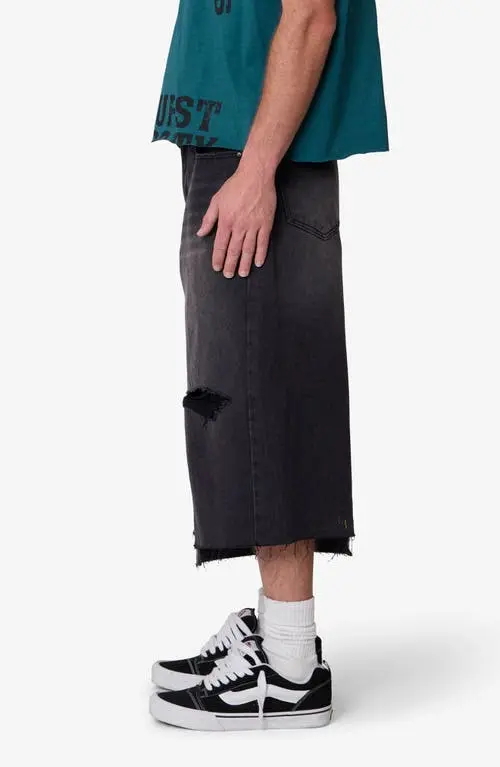 Mnml Distressed Paneled Denim Shorts - Washed Black