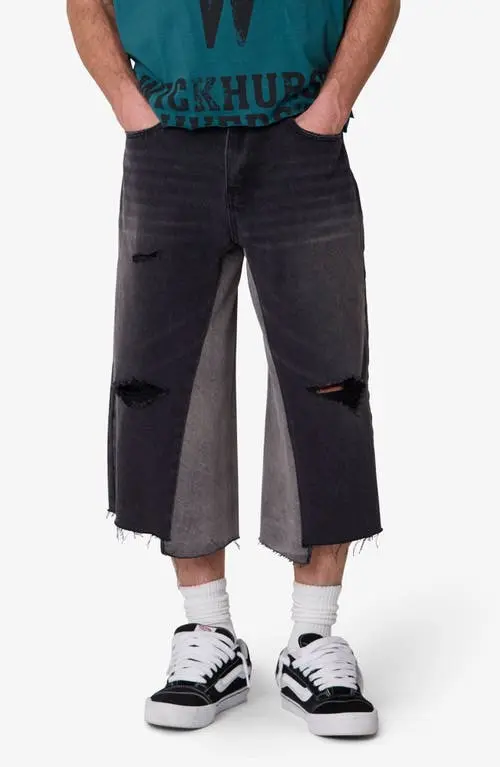 Mnml Distressed Paneled Denim Shorts - Washed Black