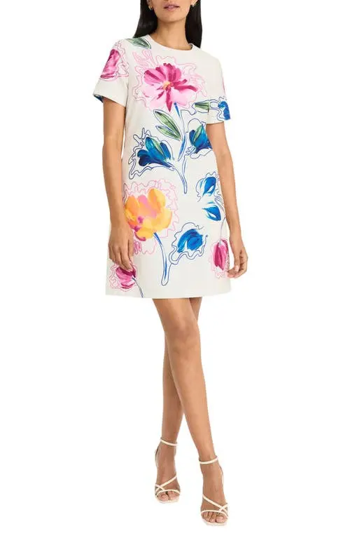 Maggy London Printed Shift Dress - Ivory/pink