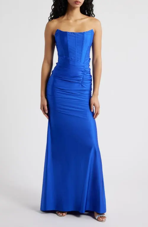 EMERALD SUNDAE Stretch Satin Corset Gown - Cobalt
